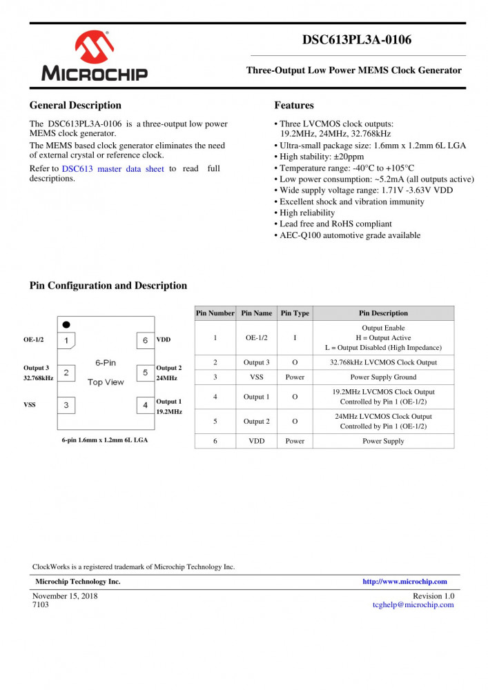 DSC613PL3A-0106 datasheet page 1