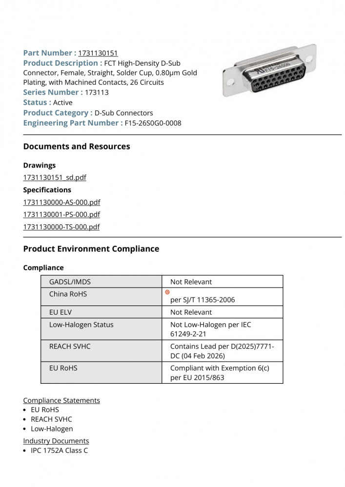 MOLEX 1731130151 technical document preview, page 1