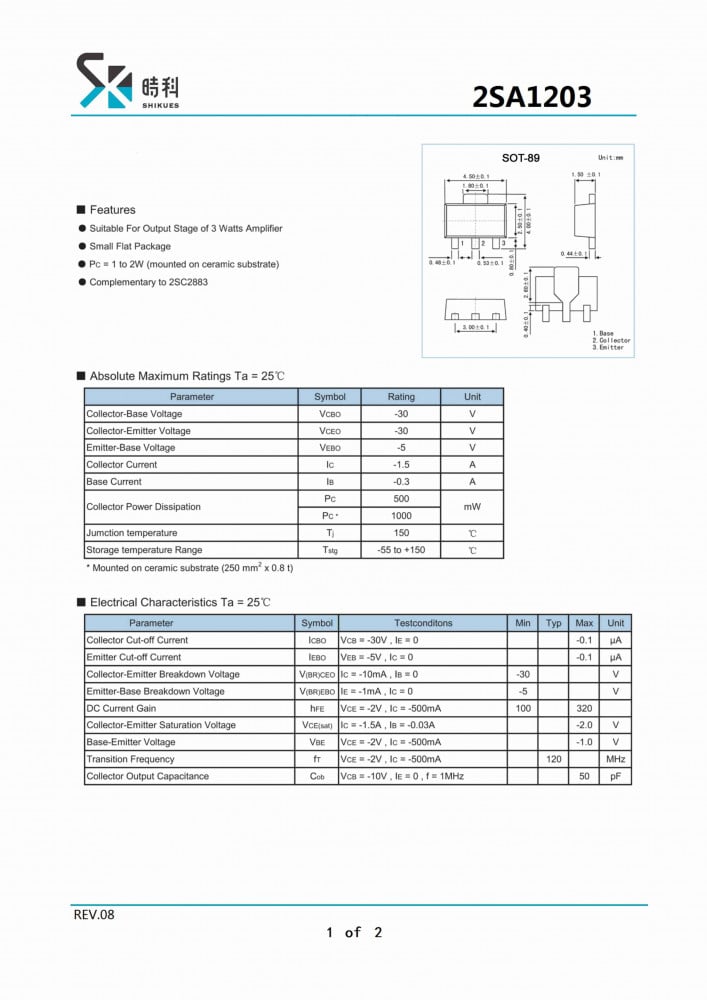 2SA1203Y datasheet page 1