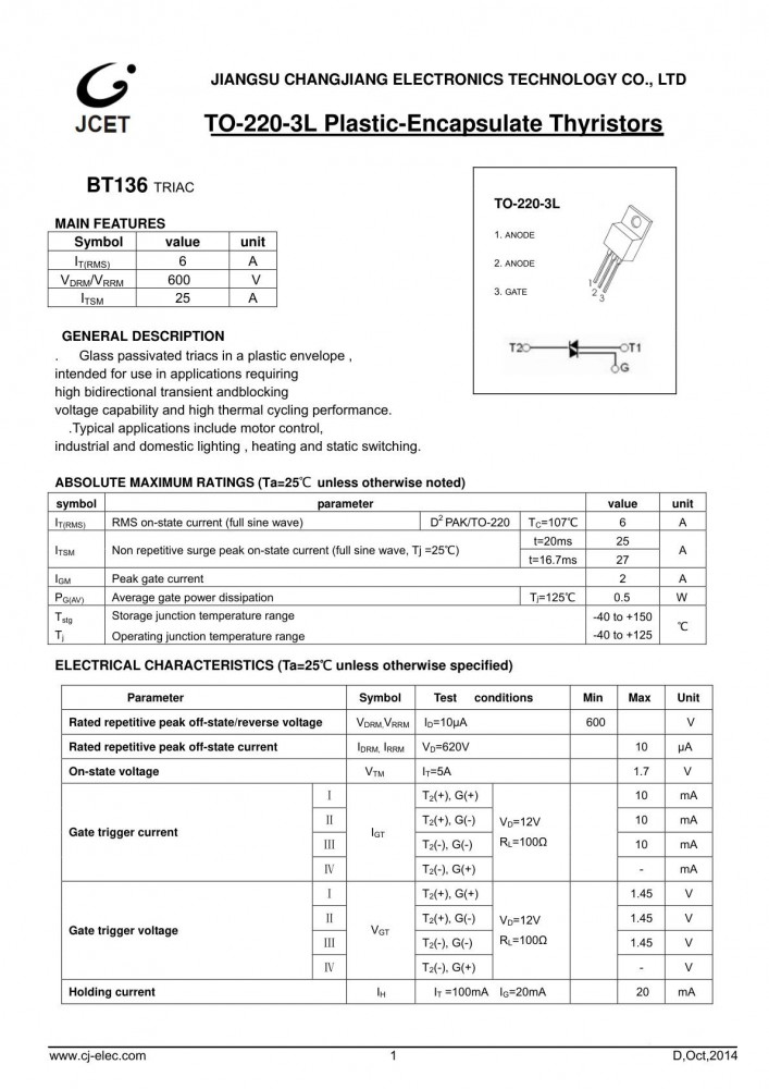 JSCJ BT136 datasheet page 1