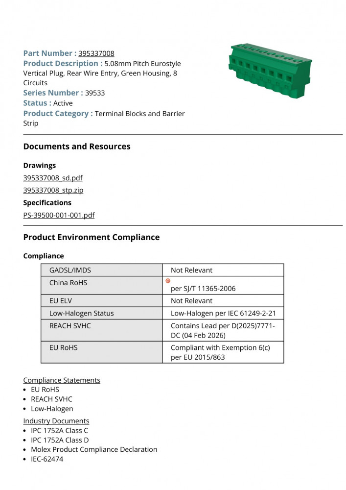 ESE Eurostyle terminal block specification page 1