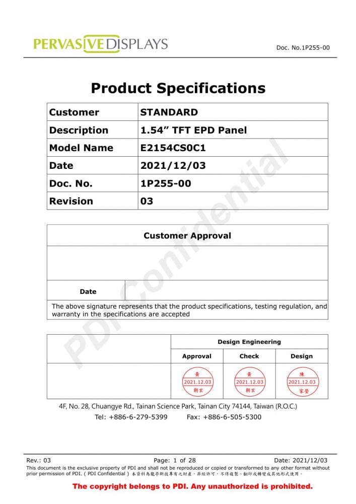 E2154CS0C1 specification page 1
