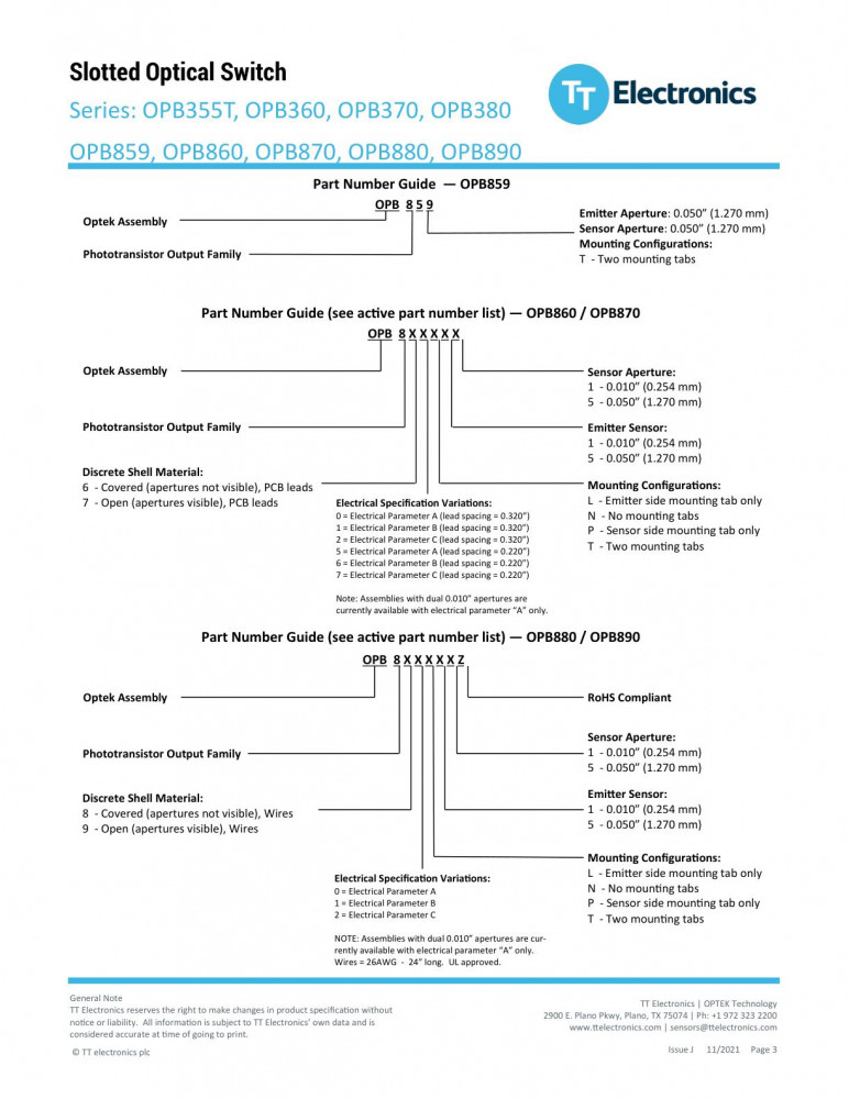 OPB830W11Z technical document page 3