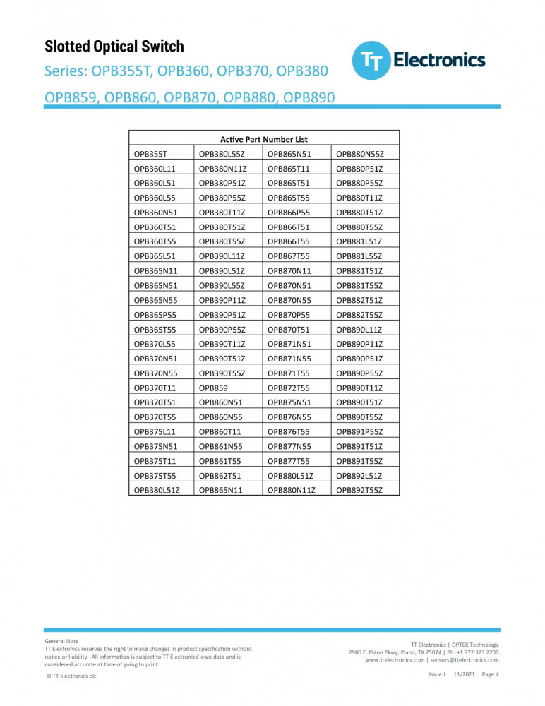 OPB830W11Z technical document page 4