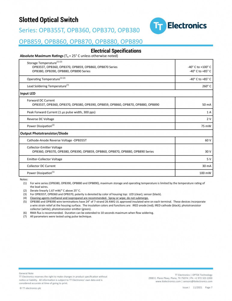 OPB830W11Z technical document page 7