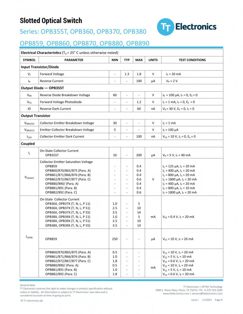 OPB830W11Z technical document page 8