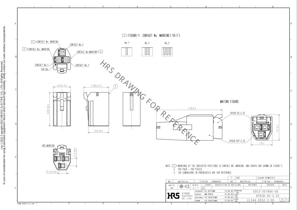 HRS DF62B-3S-2.2C technical drawing preview