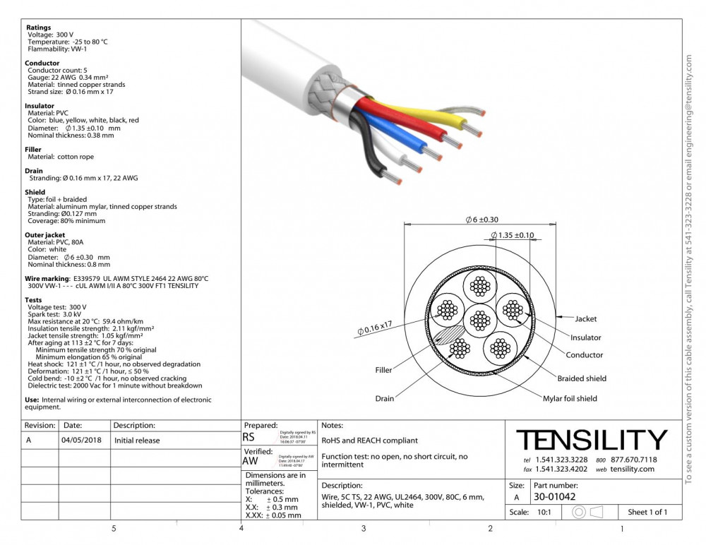 Tensility International 30-01042 cable product drawing