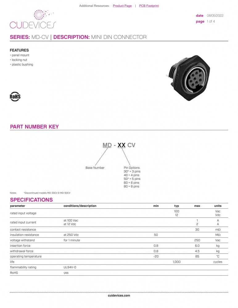 CUI MD-40CV datasheet page 1
