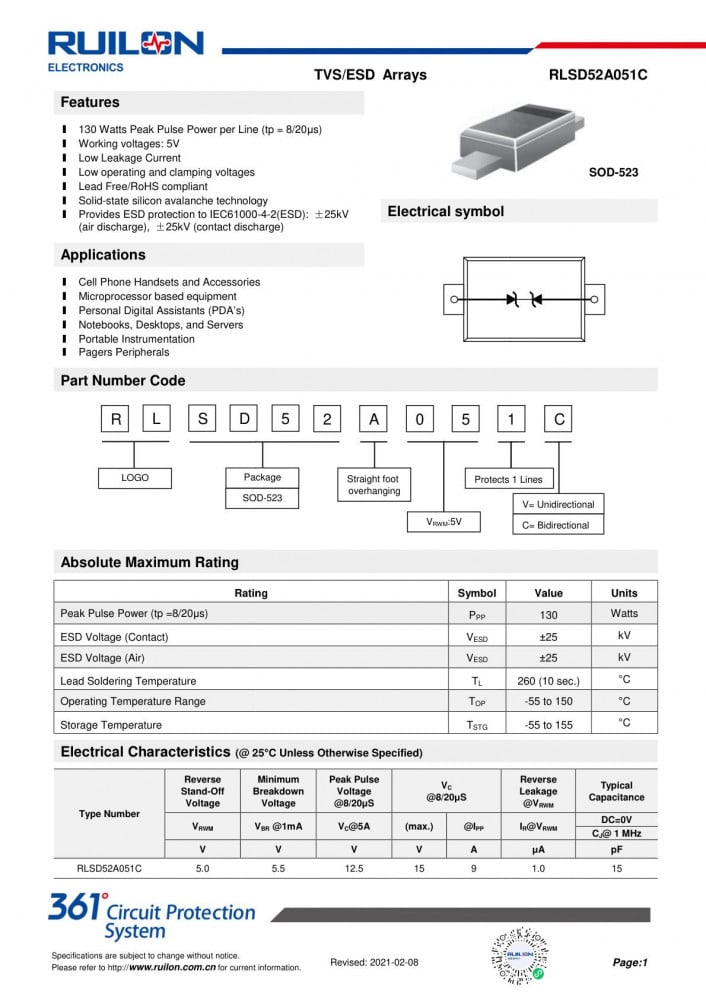 RLSD52A051C datasheet page 1