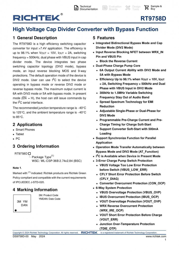 RT9758D technical document page 1