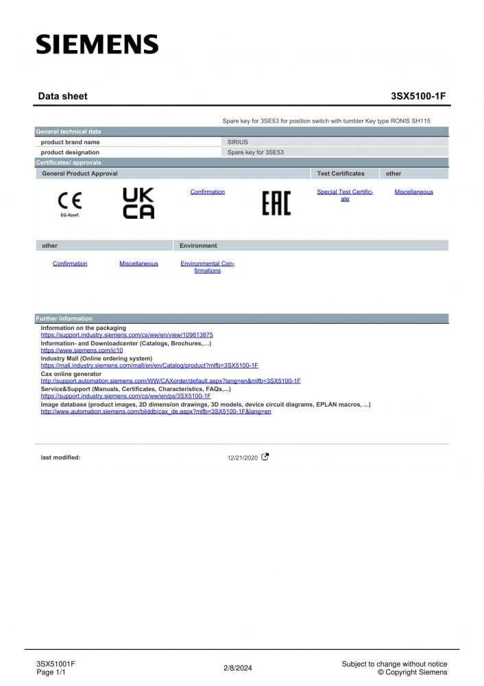 SIEMENS 3SX51001F product documentation image
