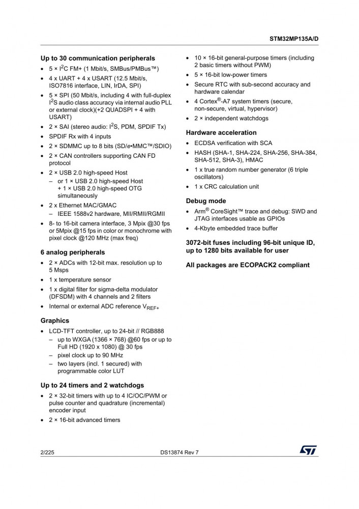 STM32MP135A technical document page 2