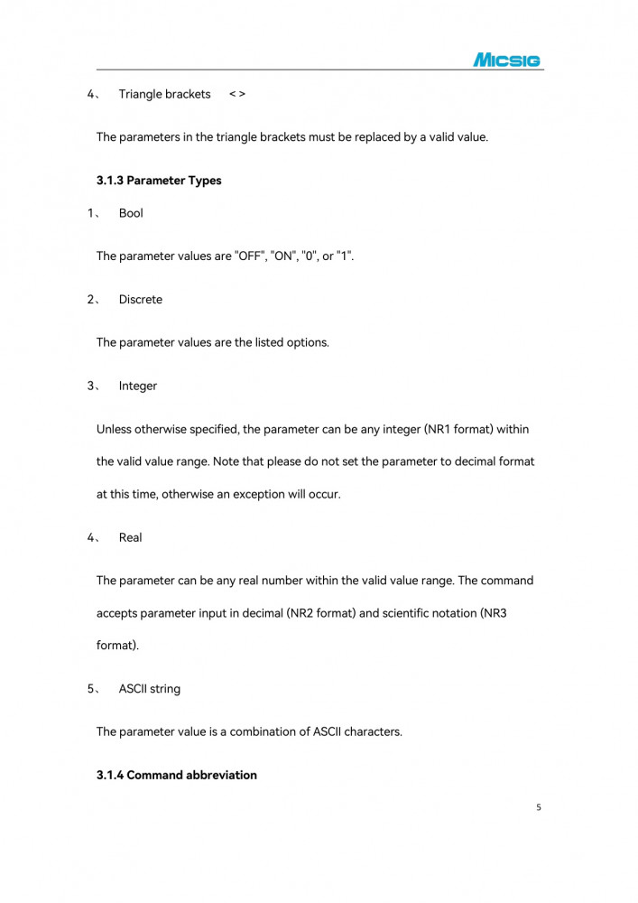 Micsig SCPI manual page preview 9