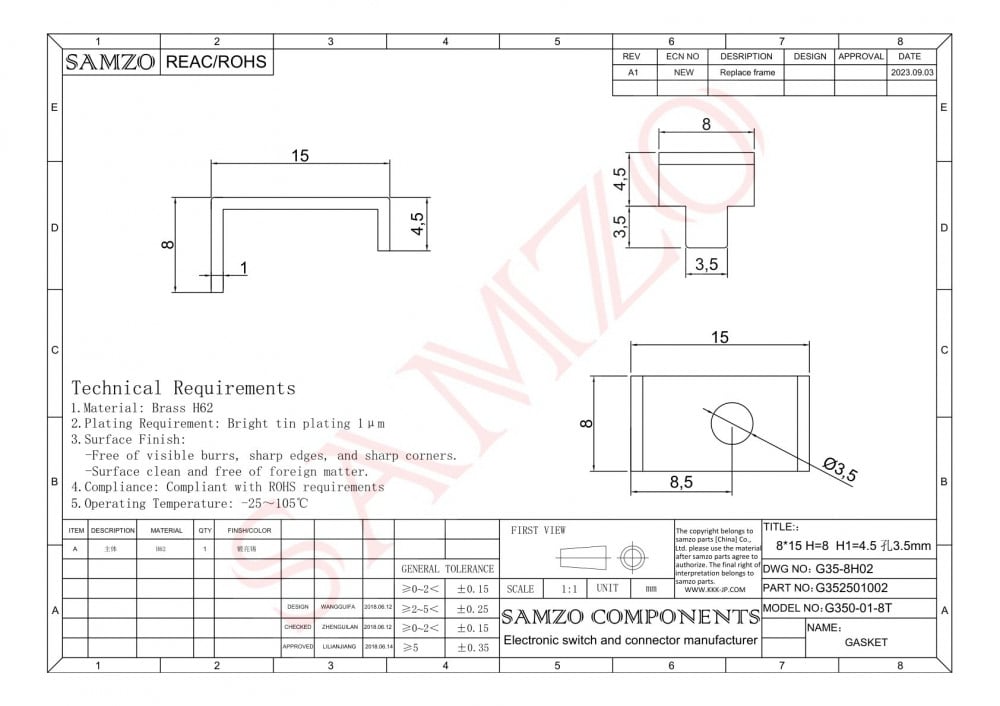SAMZO G350-01-8T technical drawing