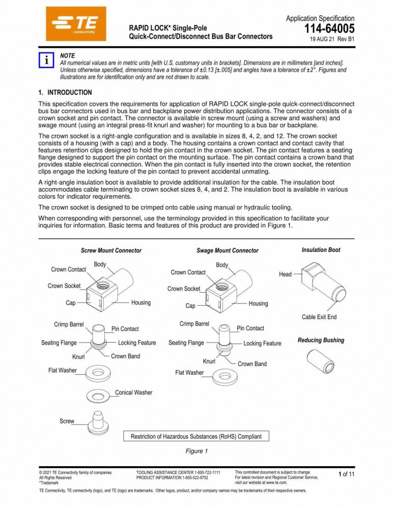 TE Connectivity RAPID LOCK application specification page 1