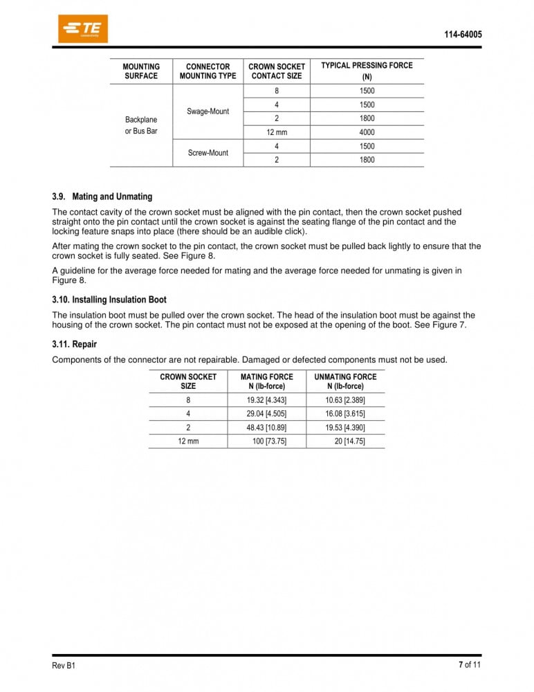 TE Connectivity RAPID LOCK application specification page 7