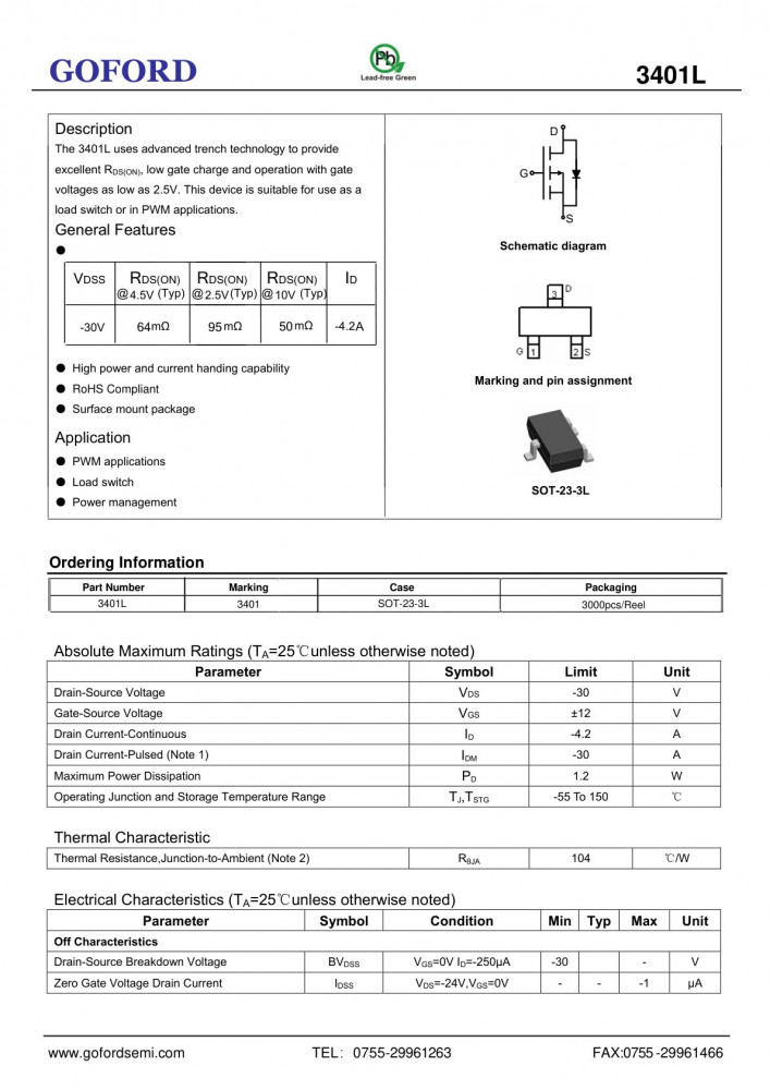 GOFORD 3401L datasheet page 1