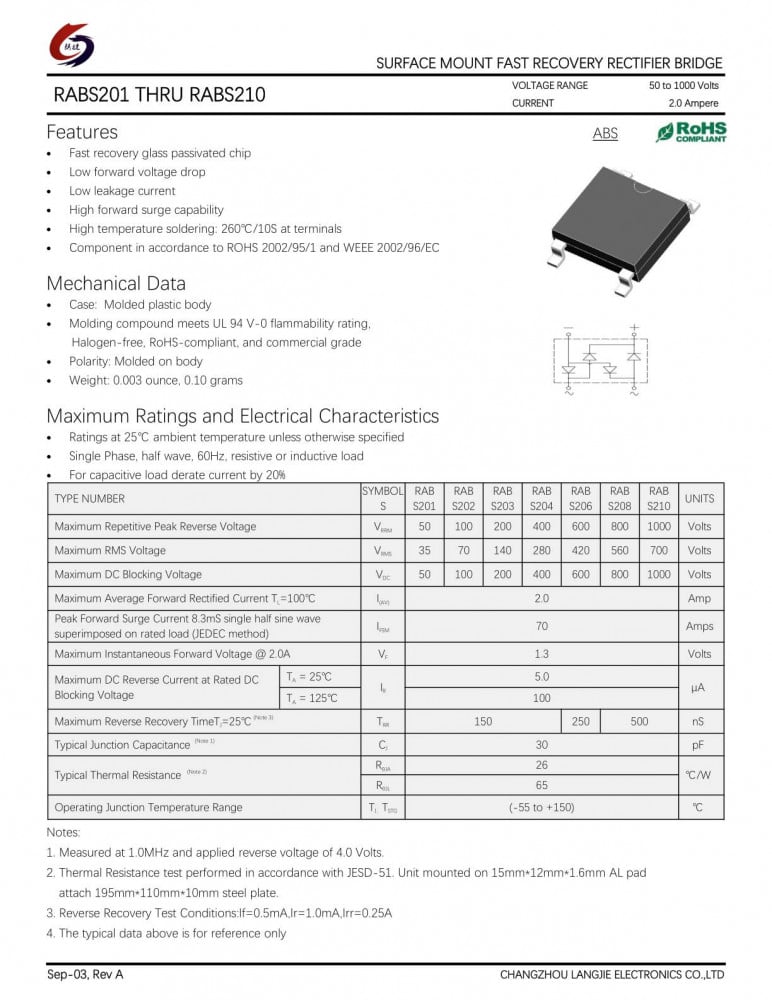 RABS210 datasheet page 1