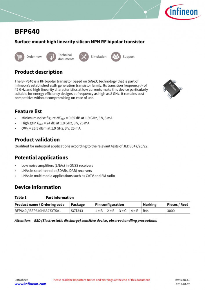 BFP640 datasheet page 1