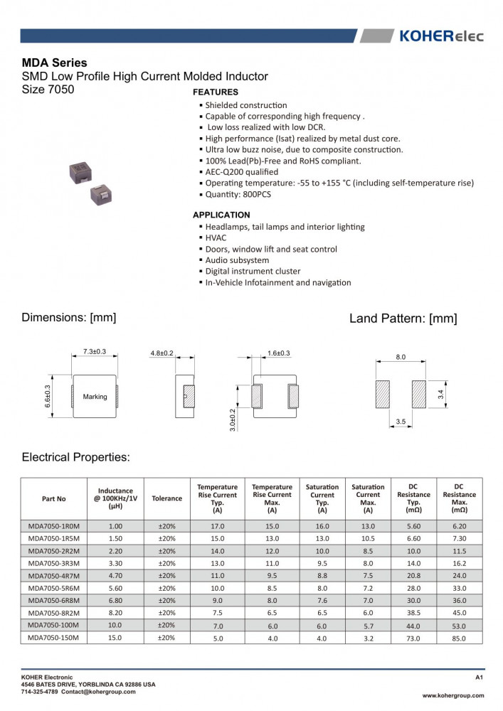 MDA7050 series datasheet page 1