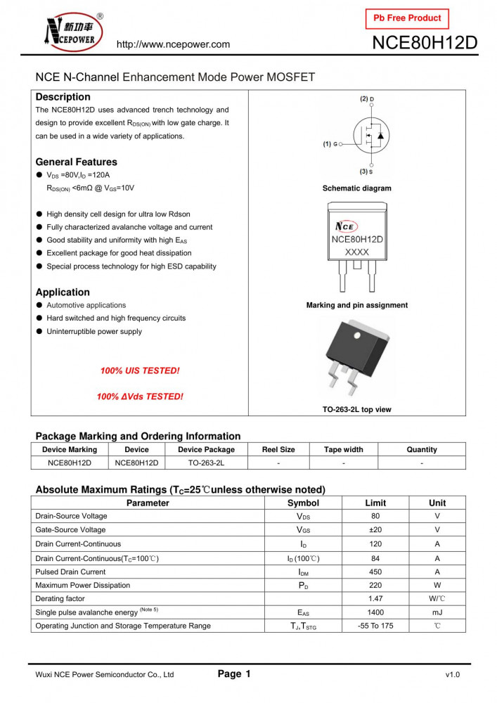 NCE80H12D datasheet page 1