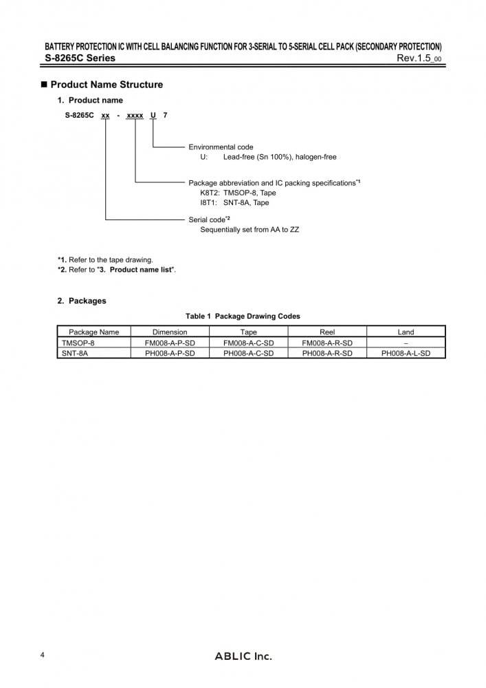 ABLIC S-8265C Series datasheet page 4