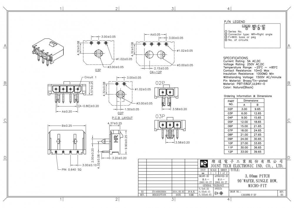 Joint Tech Elec C3030WR-F series technical drawing