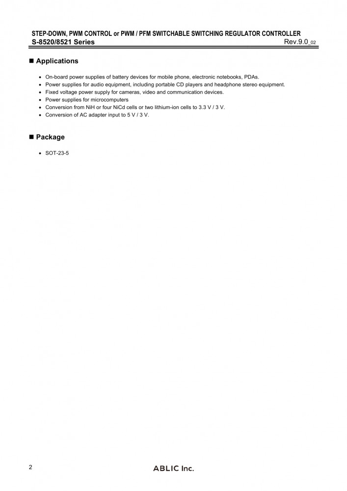 ABLIC S-8520/8521 datasheet page 2