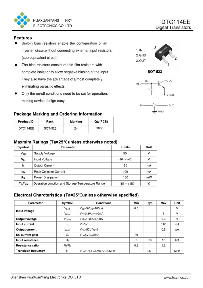 DTC114EE technical document page 1