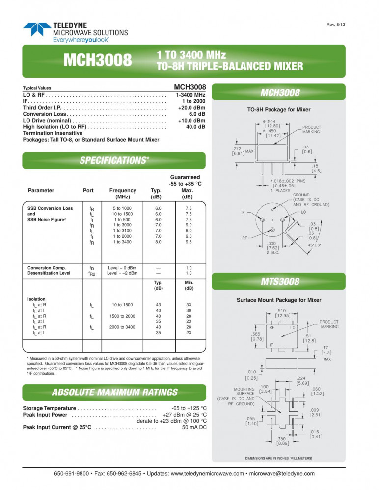 JRH Electronics MTS3008 technical document page 1
