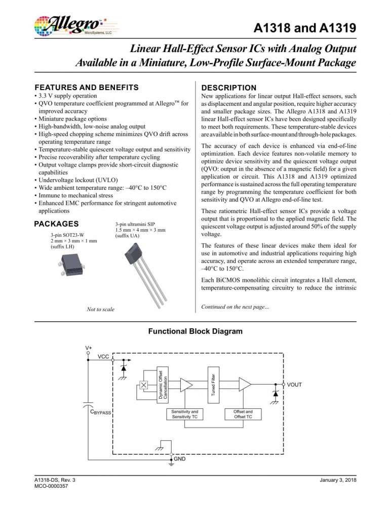 A1318 datasheet page 1