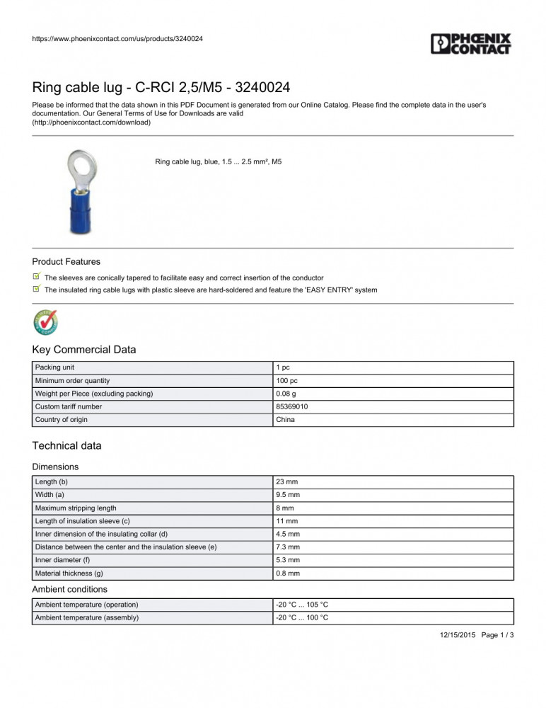 Phoenix Contact 3240024 product catalog page