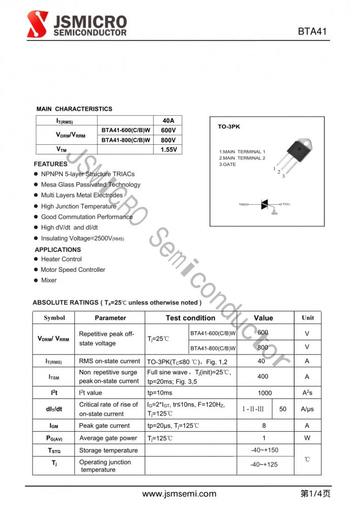 BTA41-800BWRG datasheet page 1