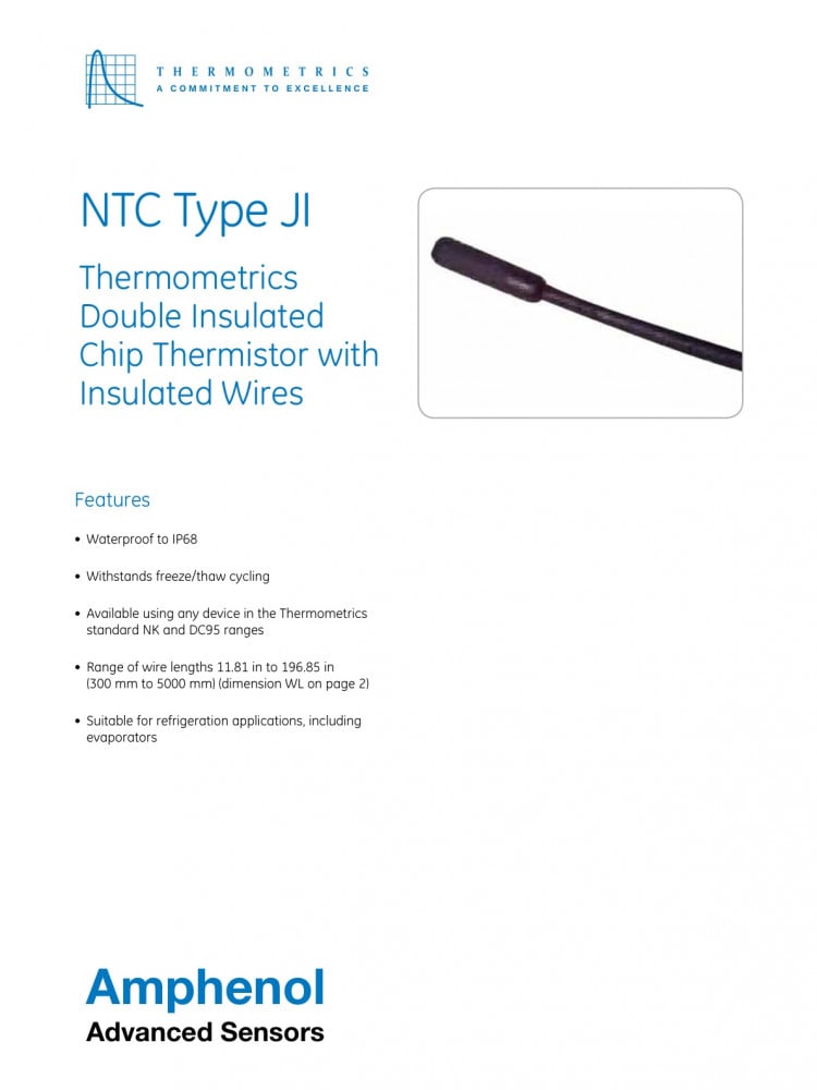Amphenol Type JI thermistor product information page 1