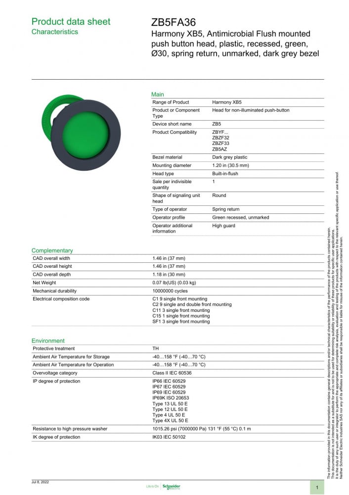 ZB5FA36 technical document page 1