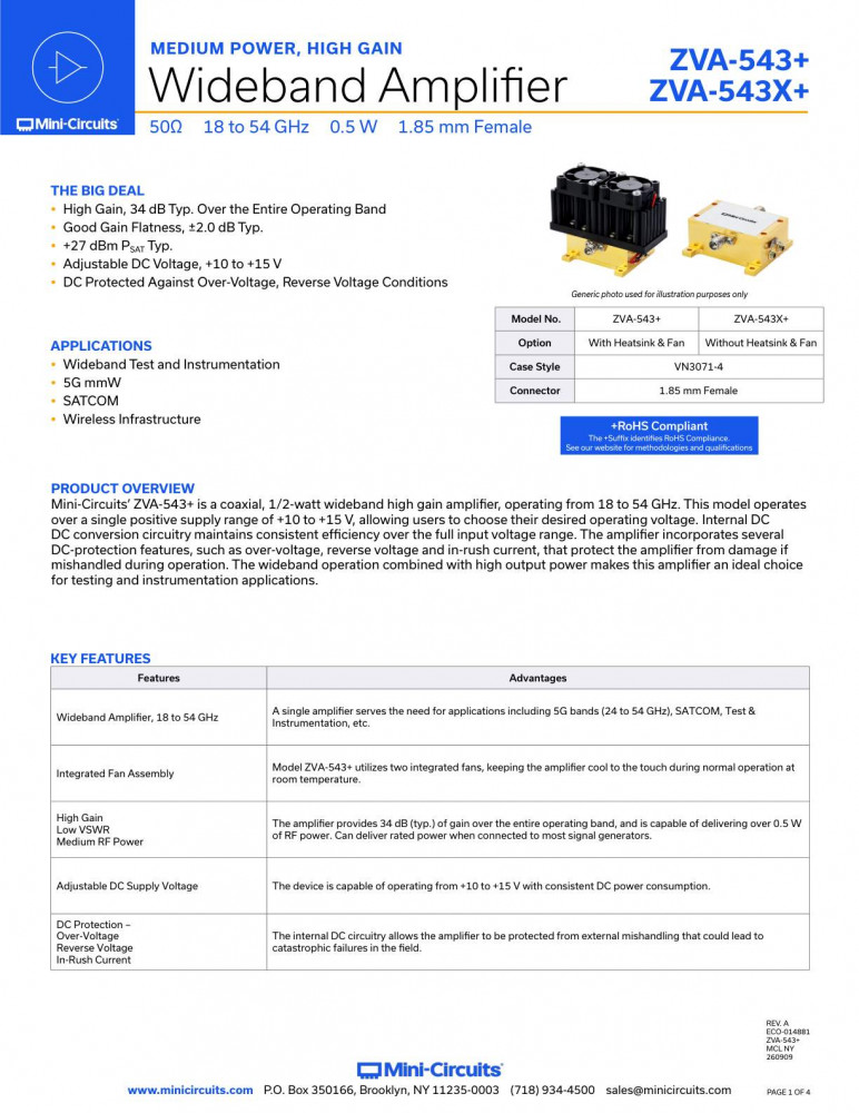 ZVA-543+ datasheet page 1