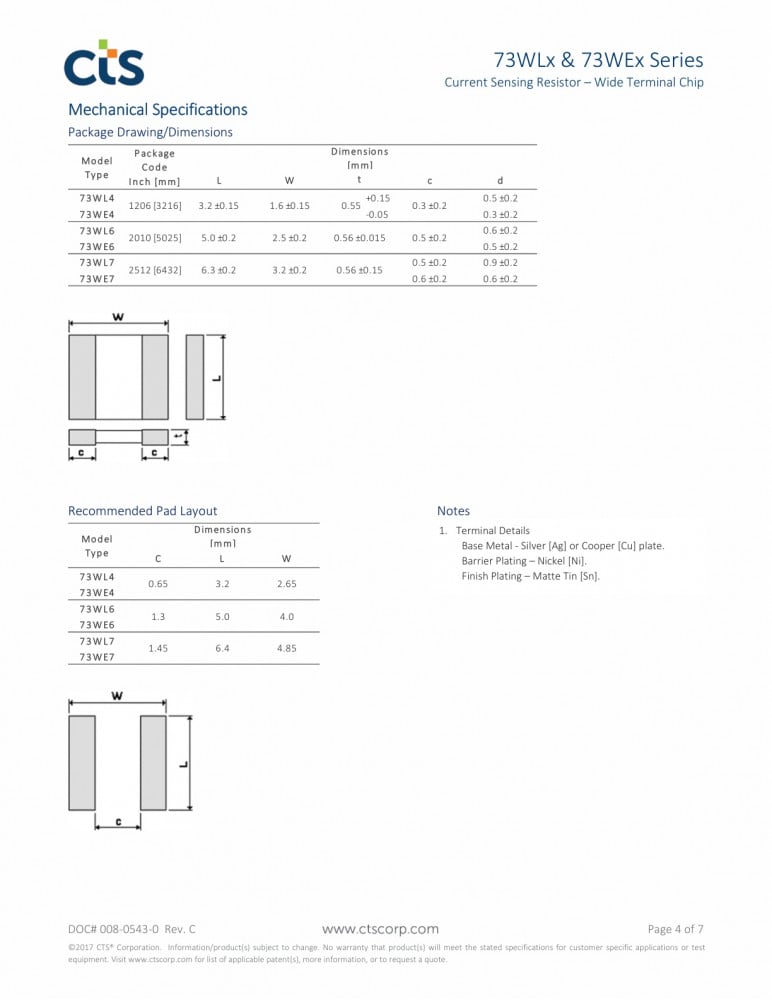 CTS 73WEx datasheet page 4