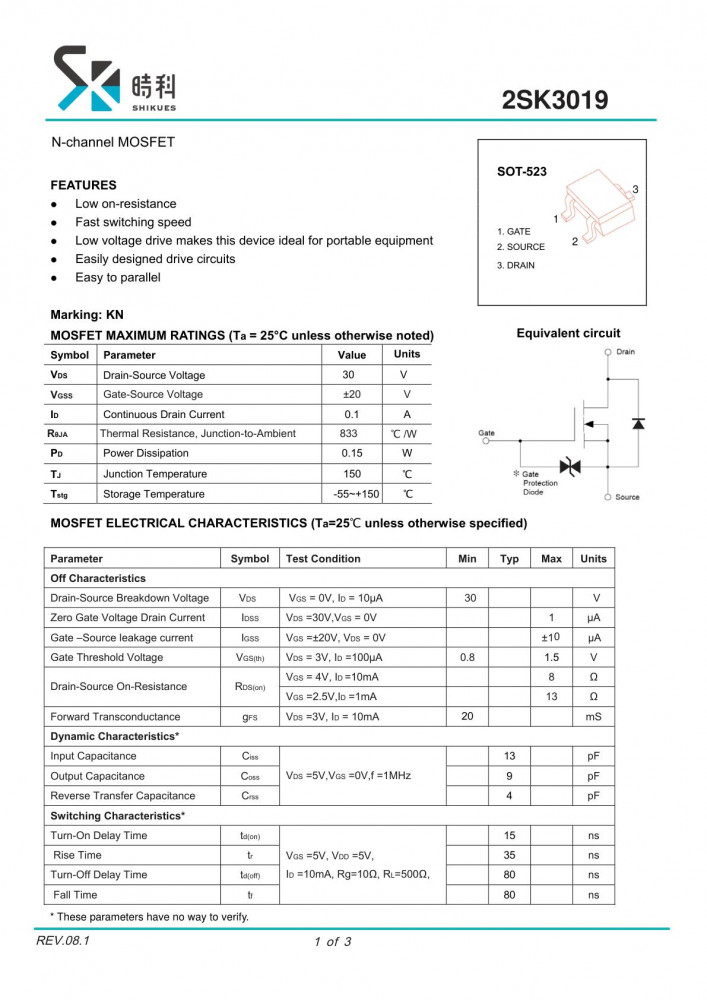 2SK3019 datasheet page 1
