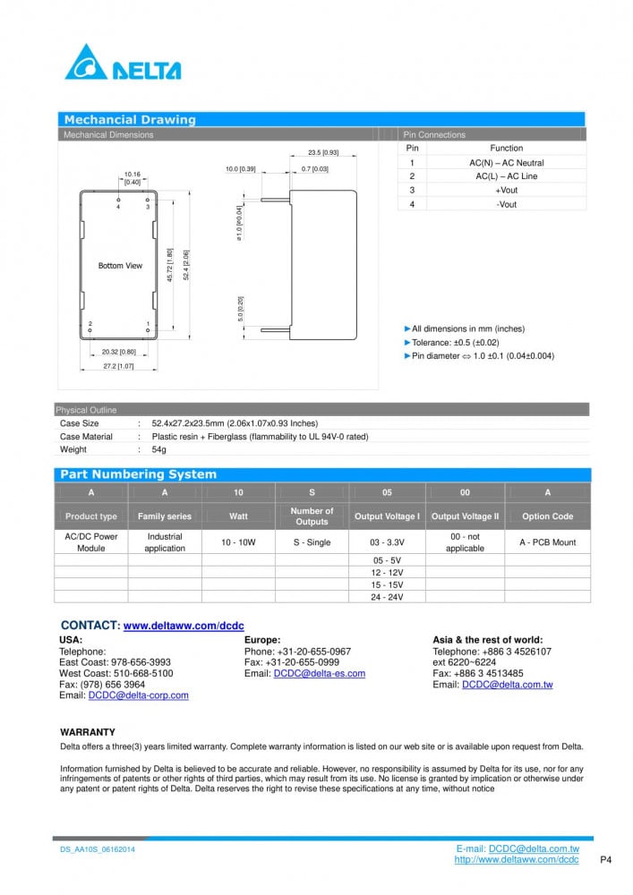 DELTA AA10S2400A datasheet page 4