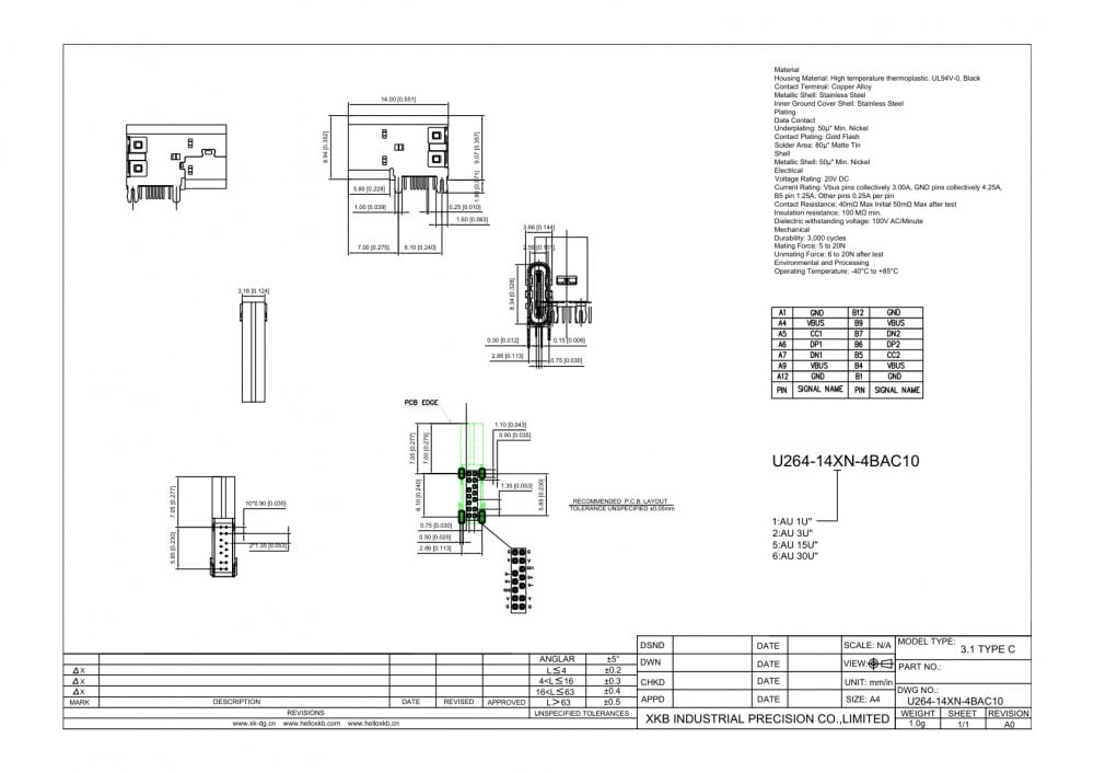 XKB Connection U264-141N-4BAC10 technical drawing