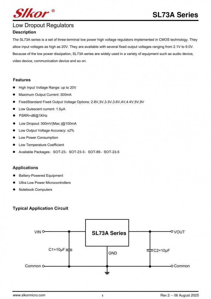 SL73A datasheet page 1