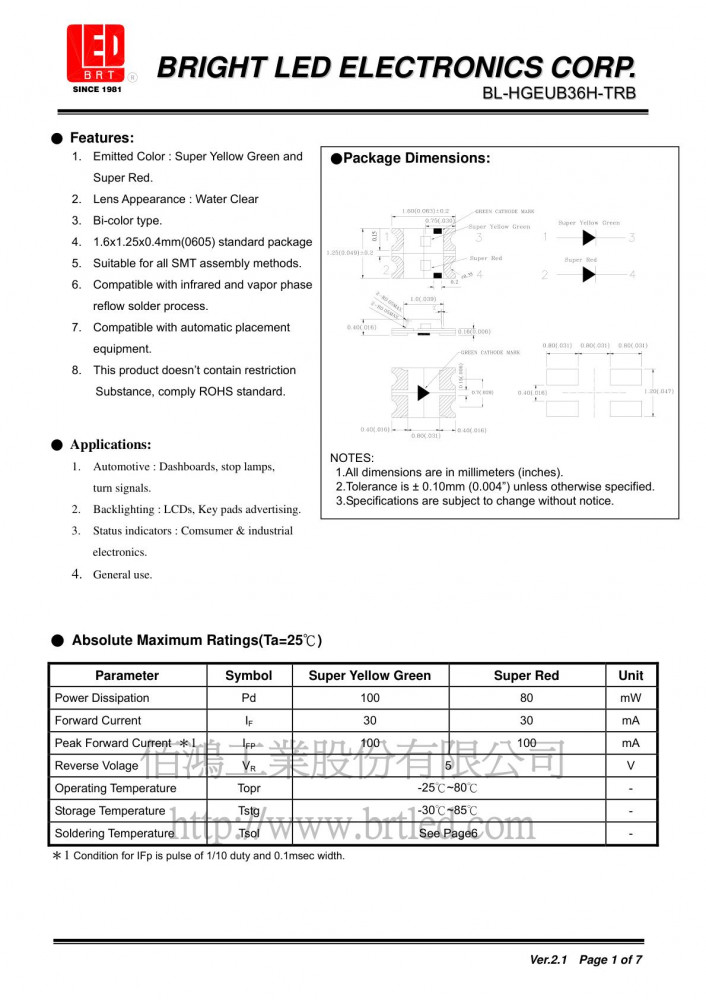BL-HGEUB36H-TRB datasheet page 1