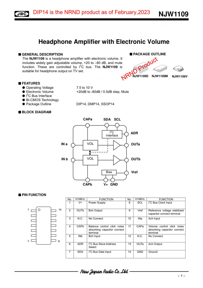 NJW1109 datasheet page 1
