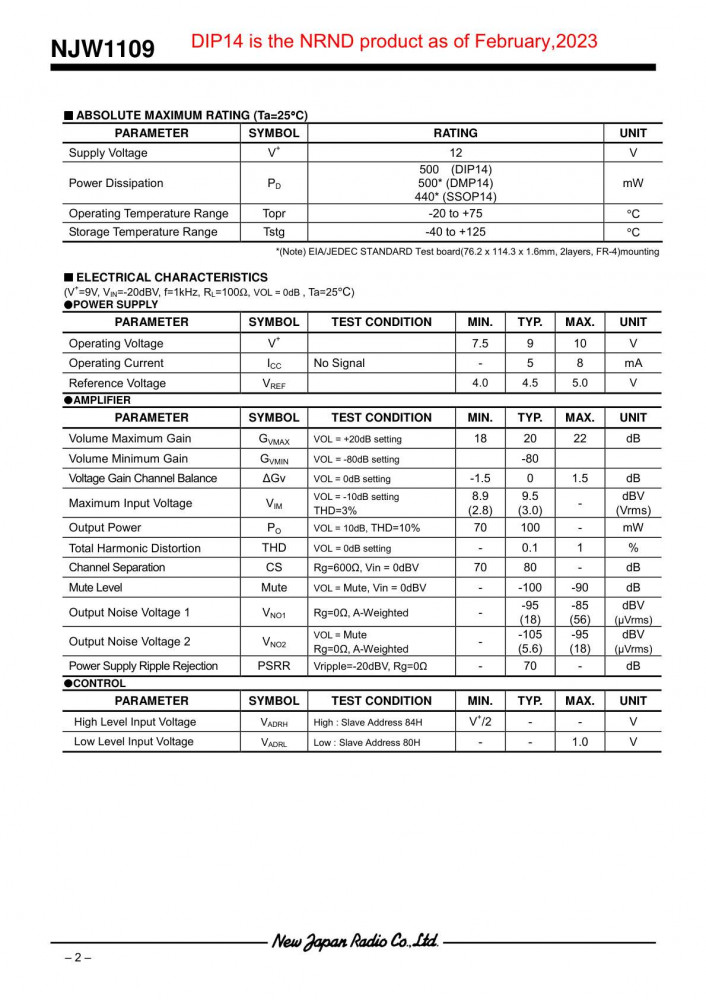 NJW1109 datasheet page 2