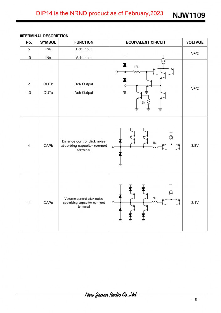 NJW1109 datasheet page 5