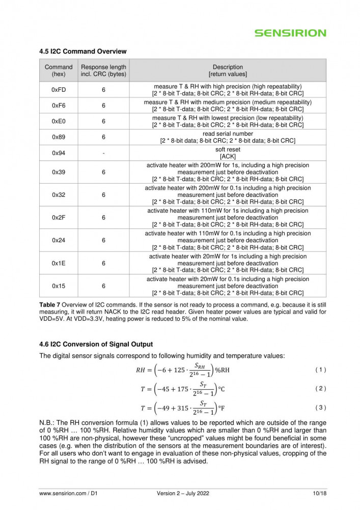 SHT41-AD1B-R2 technical document page 10