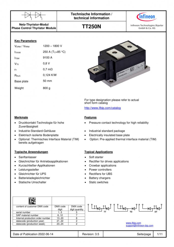 TD250N12KOF technical document page 1