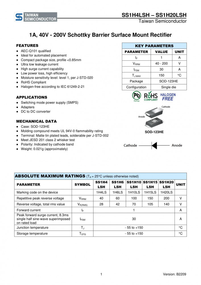 SS1H6LSH technical document page 1