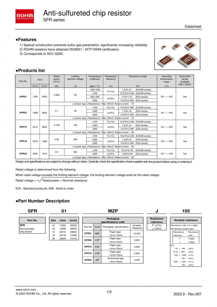 ROHM SFR series technical document page 1